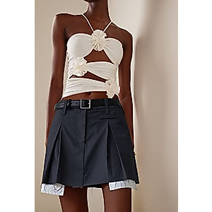 KMBANGI Floral Sexy Tank Top Women Y2k Ruffles Frill Halter Crop Tops Sleeveless Off Shoulder Backless Flower Tube Top (Hollow Floral White,S)