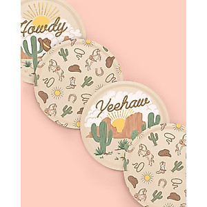 xo, Fetti Western Rodeo Paper Plates - 24 pk, 9" | Cowboy Birthday Party Decorations, Howdy Cowgirl Supplies, Yeehaw Western Baby Shower Favors, Wild West Theme Tableware