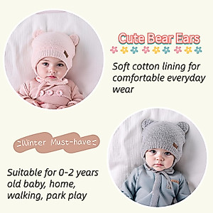 Winter Baby Girl Knitted Hat Autumn Earflap Beanie Warm Pompom Infant Toddler Boys Hats (Bear(Pink+White), M)