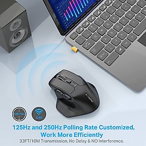 E-YOOSO Large Wireless Mouse, X-31 Large Mouse for Big Hands, 5-Level 4800 DPI, 6 Button Big Ergo Computer Mouse, 18 Months Battery Life Cordless Mouse for Laptop, Windows, Chromebook, (Black)