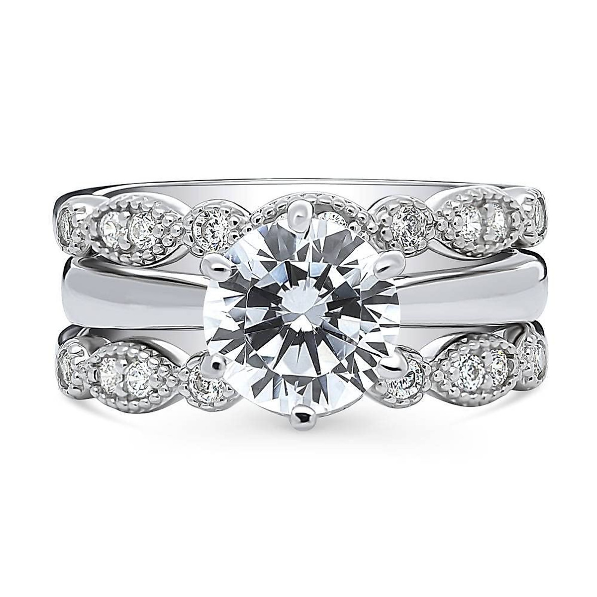 BERRICLE Sterling Silver Solitaire Wedding Engagement Rings 2 Carat Round Cubic Zirconia CZ Ring Set for Women, Rhodium Plated Size 6