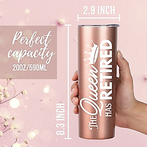 Onebttl Retirement Gifts for Women, Funny Retirement Tumbler 20oz, Retired Gifts for Coworkers, Grandma, Friends - Rose Gold (The Queen Has Retired)