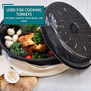 MIRRO 18in Enamel Oval Roaster with Lid, Black