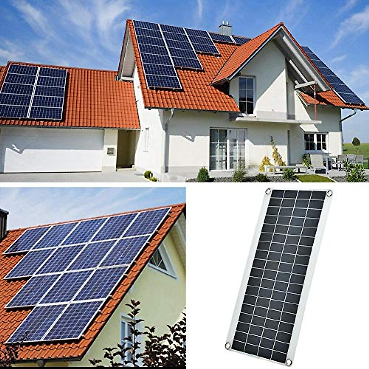 Solar Panel, 20W Outdoor Flexible Polycrystalline Solar Panel Kit With Solar Controller, Car charger, Tiger clip and Suction cups, Durable and Waterproof