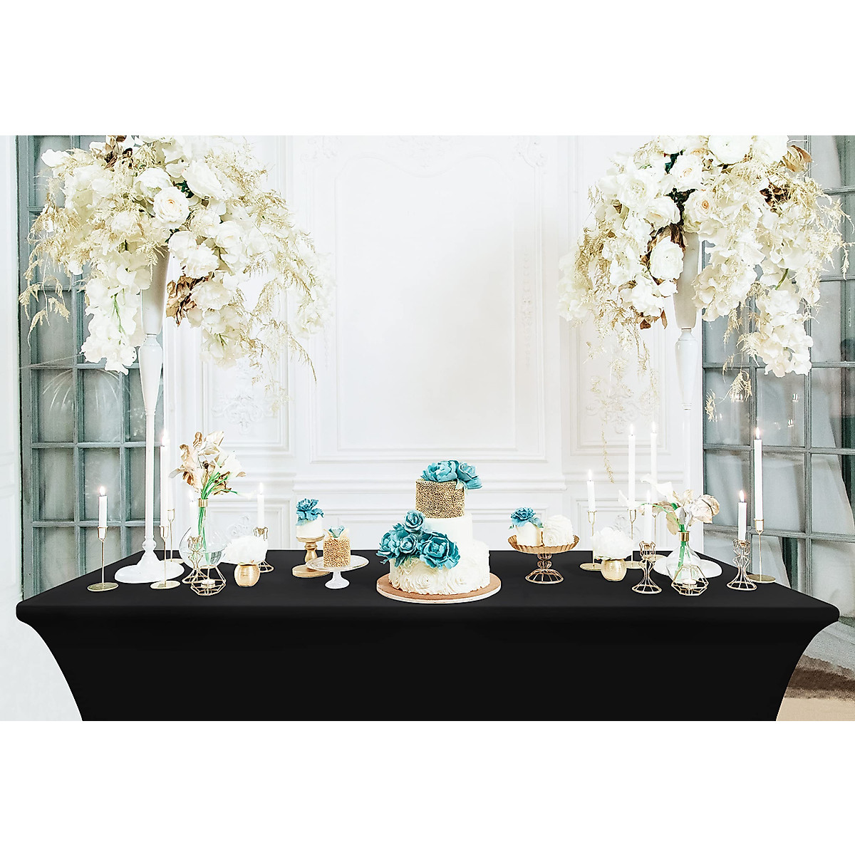 Utopia Kitchen Spandex Tablecloth 2 Pack [6FT, Black] Tight, Fitted, Washable and Wrinkle Resistant Stretch Rectangular Patio Table Cover for Event, Wedding, Banquet & Parties [72Lx30Wx30H Inch]