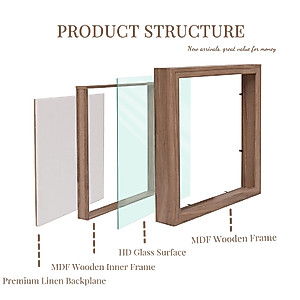 Muzilife 8x8 Shadow Box Picture Frame with Linen Board - Deep Wood & Glass Display Rustic Case Ready to Hang Memorabilia, Pins, Awards, Medals, Wedding, Tickets, and Photos, Carbonized Small