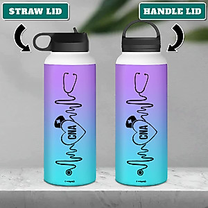 winorax Personalized Nurse Water Bottle for Women Heartbeat Stethoscope Nurses Insulated Stainless Steel Sports Travel Coffee Bottle 12oz 18oz 32oz Gifts for Nurse Week RN CNA Graduation (Gradient 1)