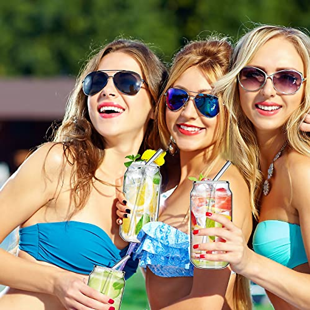 Beer Can Glass with Bamboo Lids and Straw 16 oz Drinking Glasses Can Tumbler Clear Glass Cups Reusable Beer Can Shaped High Borosilicate Glass Great for Smoothies, Tea, Cola, Juice,Soda (4pack)