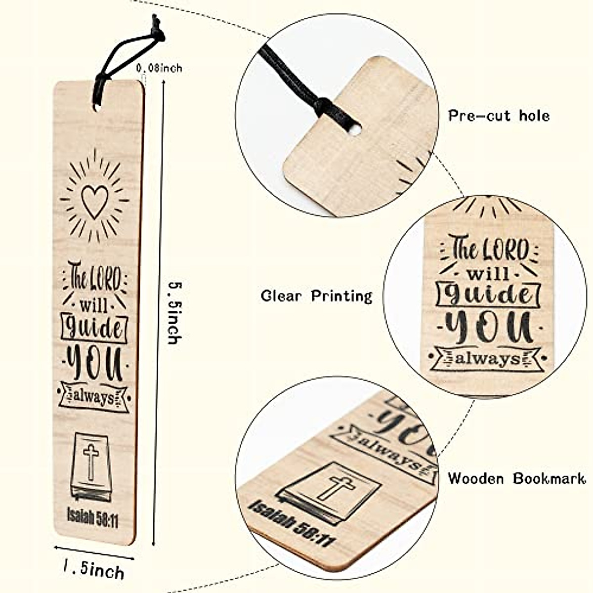 3sscha 24Pcs Christian Wooden Prayer Bookmarks with Inspirational Bible Verse Page Clip Religious Gifts for Women Man Book Lovers Home Sunday School Church Reading Supplies 5.5 x 1.5 Inches