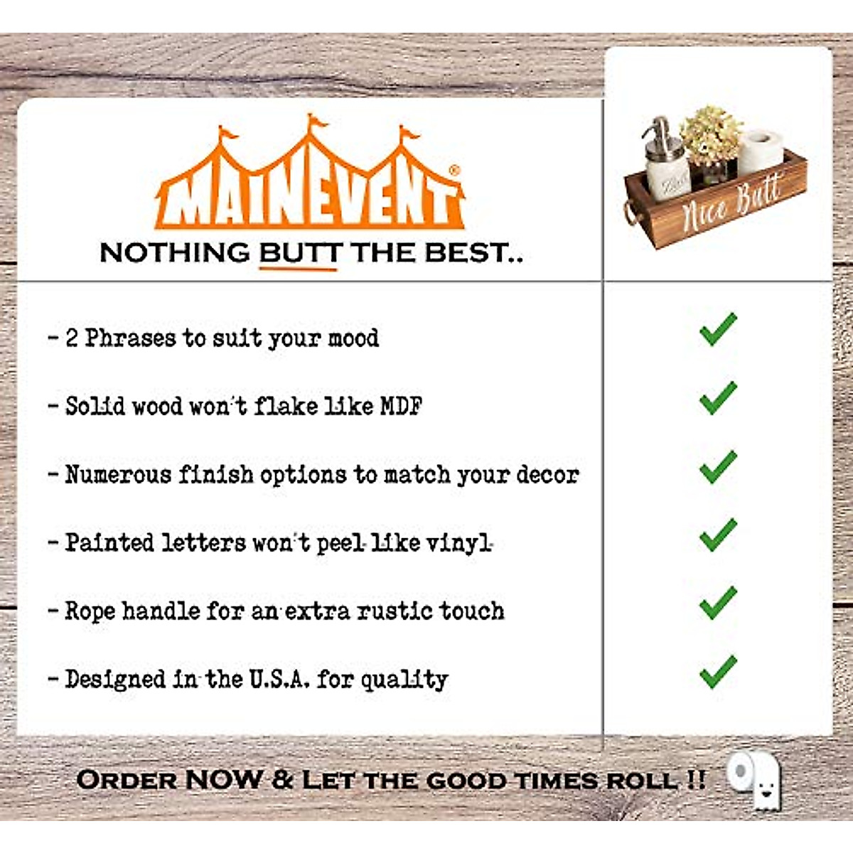 Nice Butt Bathroom Decor Box, One Box with Print on 2 Sides Farmhouse Bathroom Decor Nice Butt Bathroom Box Toilet Box, Hello Sweet Cheeks Bathroom Box Rustic Decor, Toilet Organizer Farmhouse Decor