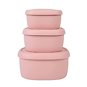 BLUE GINKGO Nesting Silicone Containers - Set of 3 Hard-Shell Silicone Food Storage Containers | BPA Free, Airtight, Dishwasher and Freezer Safe (6.7oz, 10oz, 20oz) - Pink