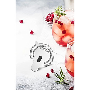 KITESSENSU Cocktail Strainer, 2 Prong Stainless Steel Hawthorne Drink Strainer Cocktai with Non-Slip Finger Rest, Bar Tools for Professional Bartenders, High Density Spring