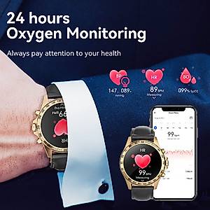 Smart Watches for Men Women,Activing Fitness Tracker with Blood Oxygen Saturation&Heart Rate Monitor,1.28 inch Full Touch Screen,IP68 Waterproof Smart Watch for Android iOS Phones (Gold)
