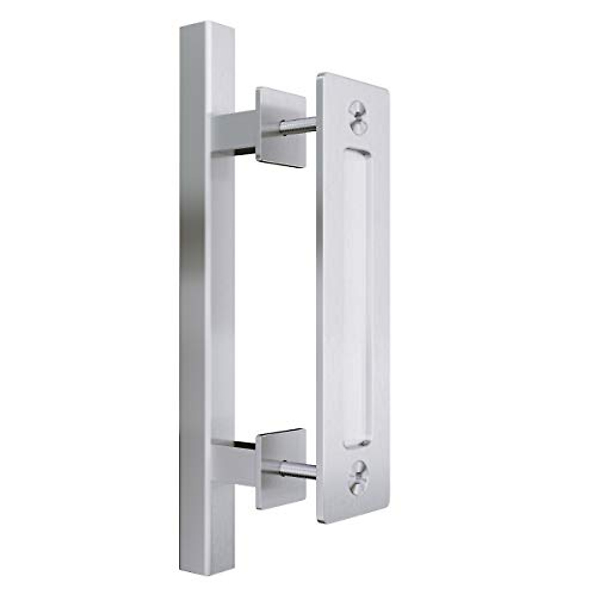 SMARTSTANDARD Heavy Duty 12" Pull and Flush Barn Door Handle Set, Large Rustic Two-Side Design, for Gates Garages Sheds Furniture, Solid Stainless Steel, Square, Silver