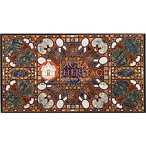 Marble Dining Conference 63"x37" Table Top Marquetry Inlay Floral Interior Furntulre Decor