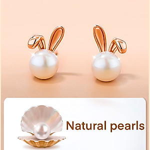 B&D Easter Day Gifts for Girl Easter Bunny Pearl Earrings Easter Rabbit Present Rabbit Studs for Women Girls Bunny Pearl Earring (Gold)