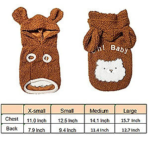 ANIAC Warm Fleece Hoodies for Small Dogs Cute Bunny Ears Design Pet Winter Coat Soft Puppy Hooded Sweatshirt Cold Weather Apparel for Cats Chihuahua Yorkie Poodle Teddy (X-Small, Brown)