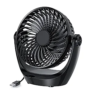 Aluan Desk Fan Small Table Fan with Strong Airflow Ultra Quiet Portable Fan Speed Adjustable Head 360°Rotatable Mini Personal Fan for Home Office Bedroom Table and Desktop, Black