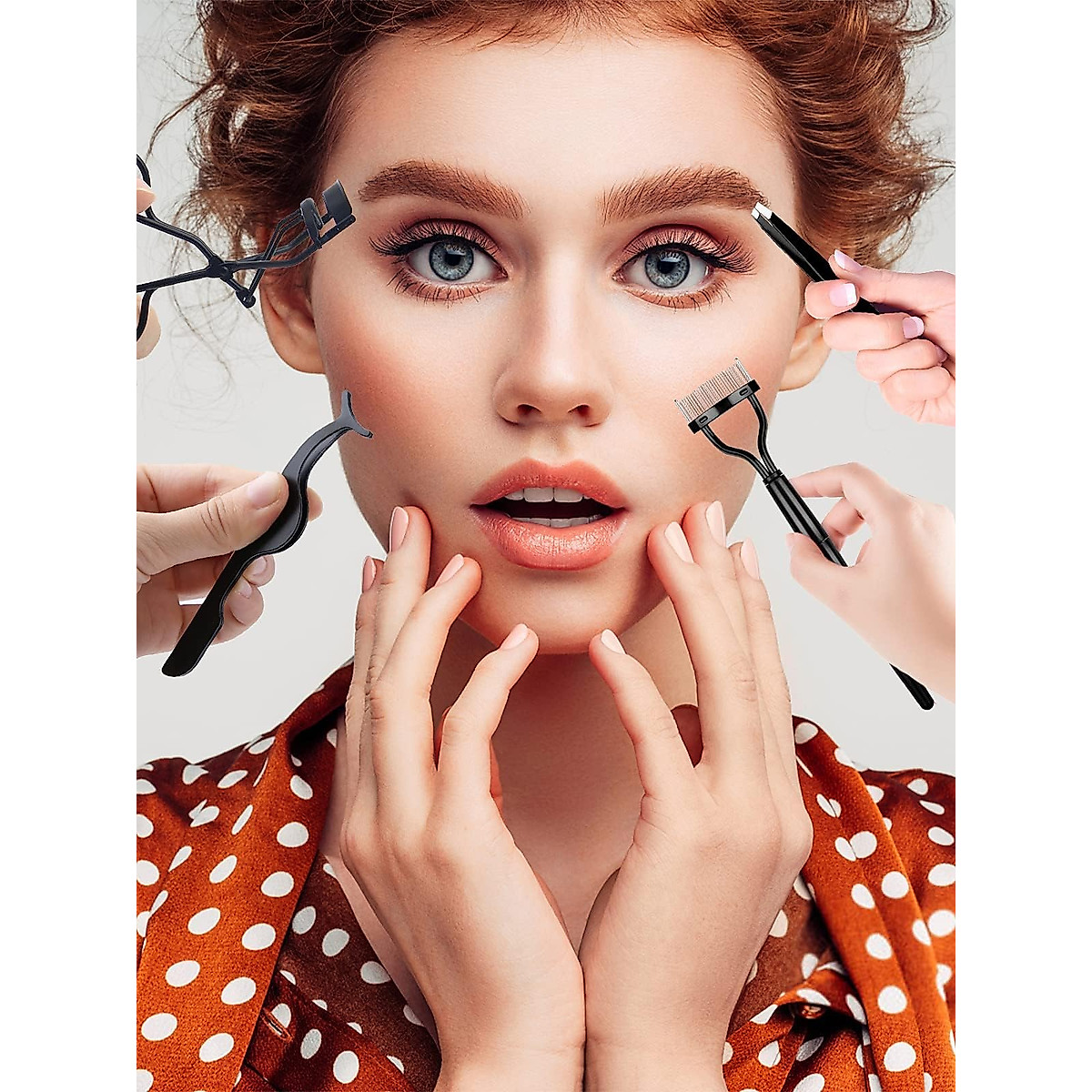 EBANKU 7pcs Eyelash Comb Brush Tools Eyebrow Brush Comb Eyelash Separator Tool Professional Eye Brow Spoolie Brushes for Makeup Grooming Eyelash Curler Silicone Refill Pads Tweezers Scissors