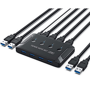 YINNCEEN USB 3.0 Switch, USB Switcher 2 Computers Sharing 4 USB Devices for Keyboard Mouse Printer Scanner, Peripheral Switcher Box Compatible with Mac/Windows/Linux