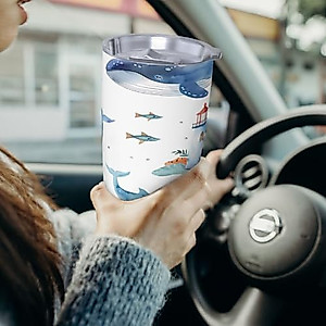 AYCZN Dolphin Lighthouse 20 OZ Tumbler Stainless Steel Travel Coffee Mug, Sea Ocean Insulated Water Bottle with Lid and 2 StrawsLeakproof Thermal Cup