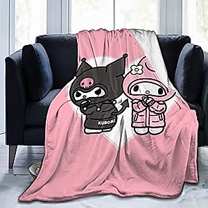 Kuromi and My Melody Flannel Throw Blanket Fringe Lightweight Cozy Ultra Soft Couch Bed Sofa Chair for Kids Boys Girls Adults 50"X40"