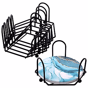 Kingrol 6 Pack Metal Coaster Holders, Coaster Stands for 4-Inch Round and Square Coasters, Hold 4 to 6 Coasters, Black