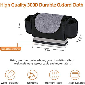 KJHG Stroller Organizer Bag,Multifunctional Stroller Bags with Insulated Cup Holder Baby Stroller Accessories Storage Bag for Bottle,Diaper,Phone,Keys,Toys,Baby Items (Black)