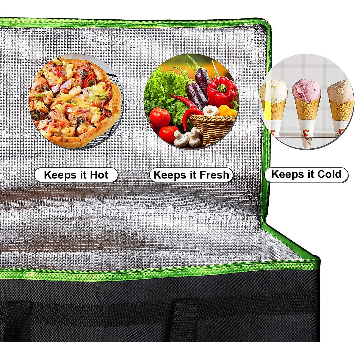 musbus XXXL-Large Insulated Grocery shopping bags, Green, reusable bag,thermal zipper,Collapsible,tote,cooler,food transport hot and cold,camping,Recycled Material delivery groceries