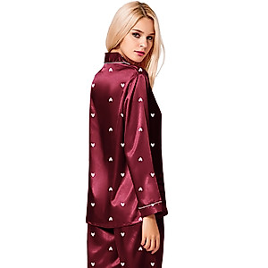 SWOMOG Womens Silk Satin Pajamas Long Sleeve Loungewear Two-Piece Sleepwear Button-Down Pj Set