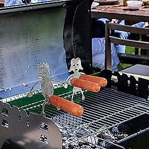 Beauty HAO Hot Dog Roaster, Stainless Steel Marshmallow Roaster, Novelty Barbecue BBQ Tools, Barbecue Forks Accessories for Campfire, Bonfire and Grill (Marshmallow Girl + Hot Dog Boy)-A, Silver