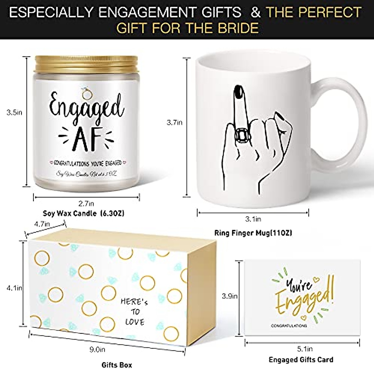 Engagement Gifts for Couples Women Newly Engaged Gifts Unique Mr And Mrs Wedding Engaged AF Soy Wax Candle Gifts for Her Ring Finger Coffee Mug Engagement Bride Gifts Engagement Gift for Women