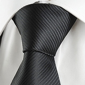 KissTies Mens Jet Black Tie Striped Business Necktie + Gift Box