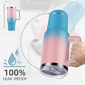 40 oz Tumbler with Handle and Straw Lid, 100% Leak Proof Cup Tumblers, Stainless Steel Insulated Travel Coffee Mug, Keeps Drinks Cold for 24 Hours or Hot for 10 Hours, Cupholder Friendly, PinkBlue