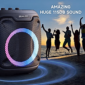 ZEALOT Bluetooth Speakers,80W Speakers Bluetooth Wireless Portable Bluetooth Speakers with Subwoofer,Deep Bass,115dB Sound,24H Play,Lights,Mic&Guitar Port,Echo,Speakers for Party,Home,Outdoor(Black)