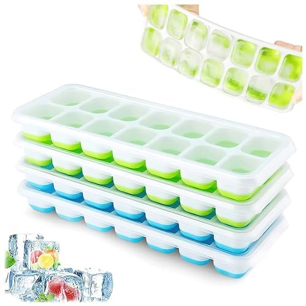 Ice Cube Trays 4 Pack, Airabc Silicone Ice Cube Trays with Removable Lid, Easy-Release Flexible 14-cube Ice Trays,BPA Free and LFGB Certified, Stackable Ice Trays with Covers for Cocktail, Freezer