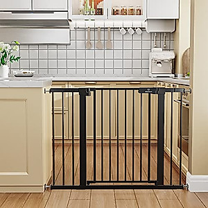 BabyBond 27-43" Easy Install Baby Gate for Stairs, Extra Wide Baby Gates for Doorway, Auto Close Safety Dog Gate, with Extenders and Pressure/Hardware Mounting Kit, Black1