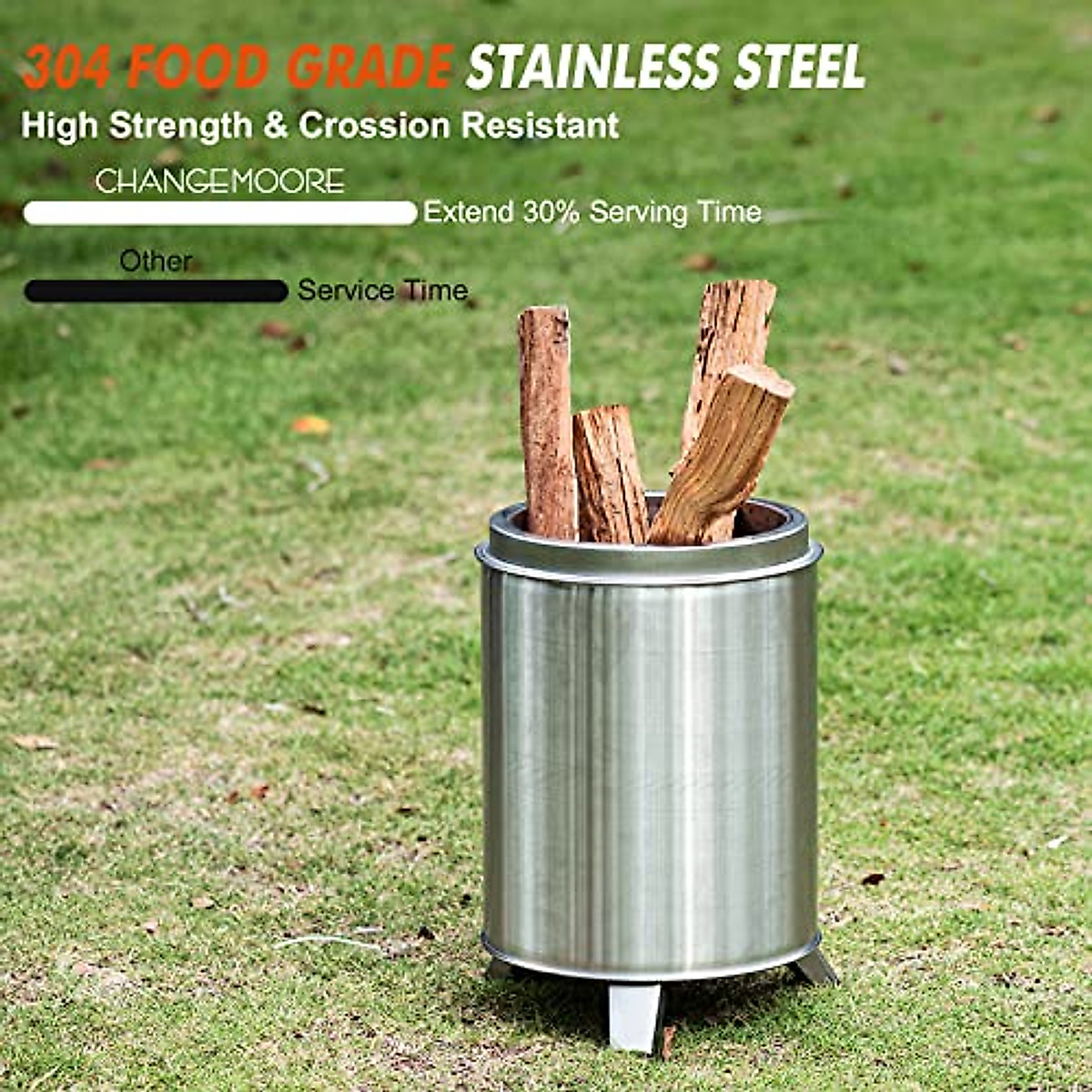 Portable Smokeless Fire Pit with Foldable Legs and Grill, Stainless Steel Outdoor Firepit Wood Burning Bonfire Pit with Carry Bag Safe for Campfire, Cooking, BBQ on Patio Deck Backyard and Beach