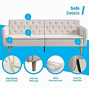 Mjkone Convertible Sofa Bed, Modern Velvet Loveseat Couch, Folding Upholstered Sleeper Sofa with Adjustable Backrest & Armrest, Couches for Living Room Apartment Office Small Space