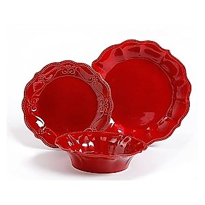 GADEN 12-Piece Dinnerware Set Denim Household Plate Bowl Embossed Tableware Combination (Color : D, Size : As Shown)