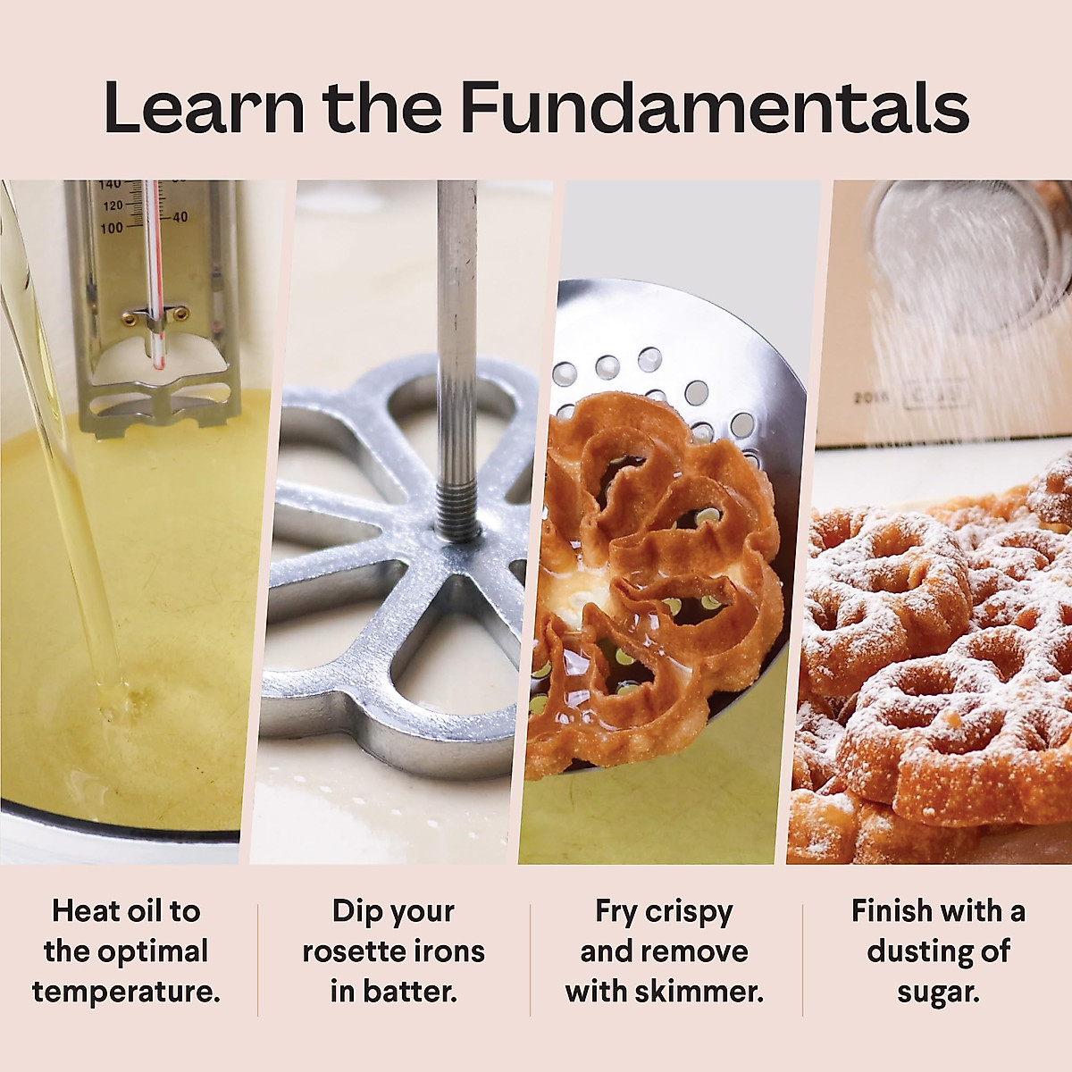 Swedish Rosettes Cooking Set - Funnel Cake Maker with Traditional Waffle Iron - Unique Gifts for Cooks Baking Set - Mini Waffle Maker Baking Kit - Cooking Gifts, Chef Gifts, Food Gift, Hostess Gift