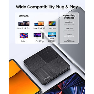 ORICO External CD/DVD Drive Burner Portable CD/DVD +/-RW Drive/DVD CD ROM Rewriter Compatible with Laptop Desktop PC Windows Mac Pro MacBook-ORU2-01