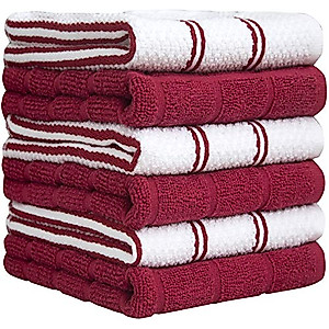 Kitchen Hand Towels 16"x 28" | Red Popcorn Gird Design | Kitchen Towel Set | Soft, Highly Absorbent with Hanging Loop | Natural Ring Spun Cotton Kitchen Towel | Large Tea Towel Set | 380 GSM - 6 Pack