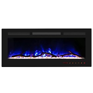 Cheerway 42 Inch Electric Fireplace, Recessed Fireplace Insert and Wall Mount Fireplace Heater with Remote & Touch Control, Adjustable Flame Color & Brightness, Log Set & Crystals, Child Lock & Timer