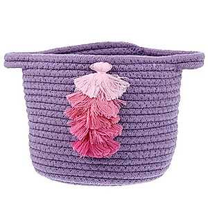 Nursery Basket Natural Cotton Rope Woven Bin Baby Hamper Basket for Laundry Baby Clothing Diapers Purple