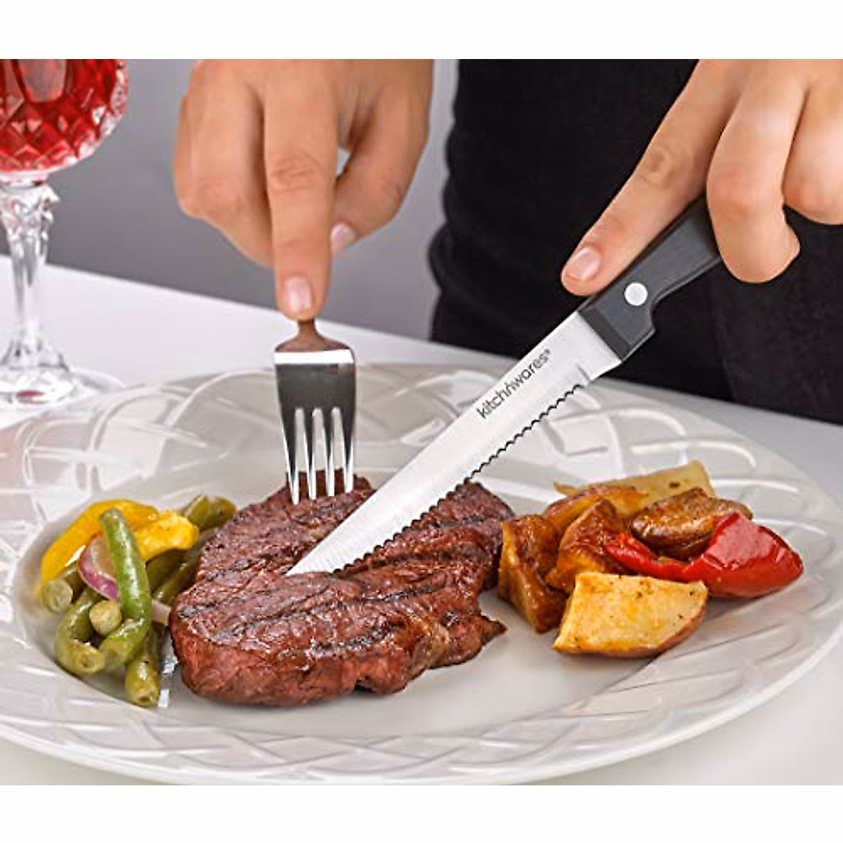 Knife Set With Wooden Block - 15 Piece Set Includes Chef Knife, Bread Knife, Carving Knife, Utility Knife, Paring Knife, Steak Knife, Boning Knife, Scissors And Knife Sharpener. - By Kitch N’ Wares