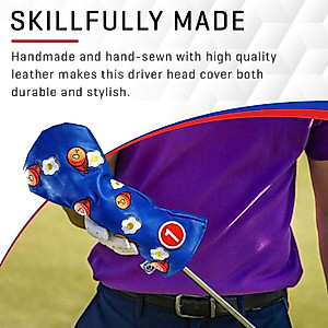 Pins & Aces Golf Co. Ham & Eggs Driver Wood Head Cover - Premium, Hand-Made Leather 1W Headcover - Funny, Tour Quality Golf Club Cover - Style and Customize Your Golf Bag (Driver)
