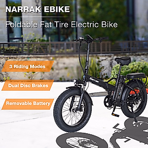 NARRAK Fat Tire Folding Electric Bike 48V 624Wh Lithium Removable Battery Peak 1100W Brushless Motor Max Speed 28Mph M5 Large LCD Display Suspension Step-Over Frame for Adults (S127-Black)