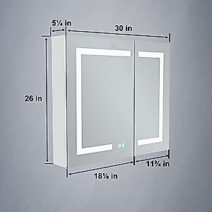 GroGro LED Bathroom Medicine Cabinet with Mirror,30" W x 26" H Lighted Medicine Cabinet,Surface or Recessed Mount,3-Layer Storage Shelves,Medicine Cabinets Can Defog,Dimming,Outlets & USBs