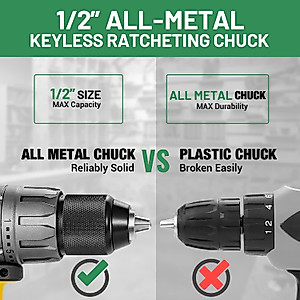 Cordless Drill, 20V MAX 1/2 inch Compact Drill Driver Kit, 2.0Ah Lithium-Ion Battery with Fast Charger, Metal Chuck, 398 In-lbs Torque, 18+1 Position Clutch, 17pcs Drill/Driver Bits - BHD750D